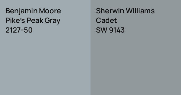 Benjamin Moore Pike's Peak Gray vs. Sherwin Williams Cadet comparison
