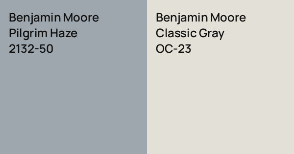 Benjamin Moore Pilgrim Haze vs. Benjamin Moore Classic Gray comparison