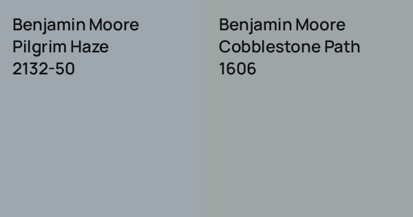 Benjamin Moore Pilgrim Haze vs. Benjamin Moore Cobblestone Path comparison