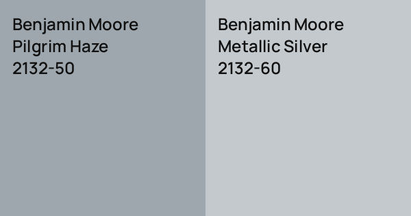 Benjamin Moore Pilgrim Haze vs. Benjamin Moore Metallic Silver comparison