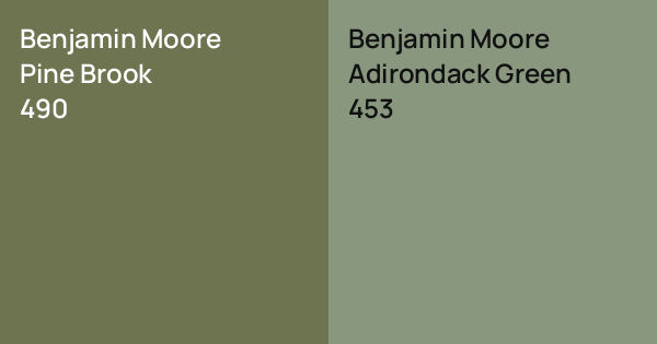 Benjamin Moore Pine Brook vs. Benjamin Moore Adirondack Green comparison