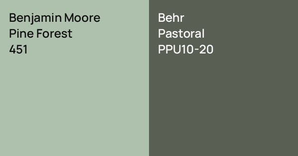 Benjamin Moore Pine Forest vs. Behr Pastoral comparison