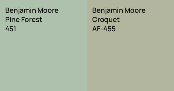 Benjamin Moore Pine Forest vs. Benjamin Moore Croquet comparison