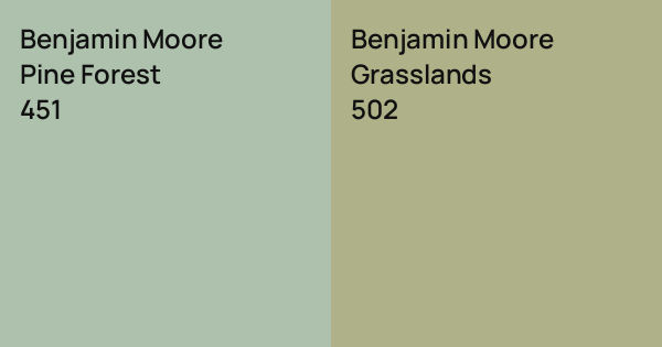 Benjamin Moore Pine Forest vs. Benjamin Moore Grasslands comparison