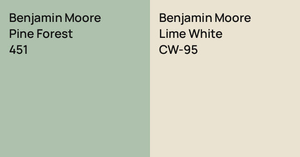 Benjamin Moore Pine Forest vs. Benjamin Moore Lime White comparison