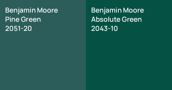 Benjamin Moore Pine Green vs. Benjamin Moore Absolute Green comparison