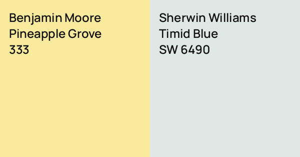 Benjamin Moore Pineapple Grove vs. Sherwin Williams Timid Blue comparison