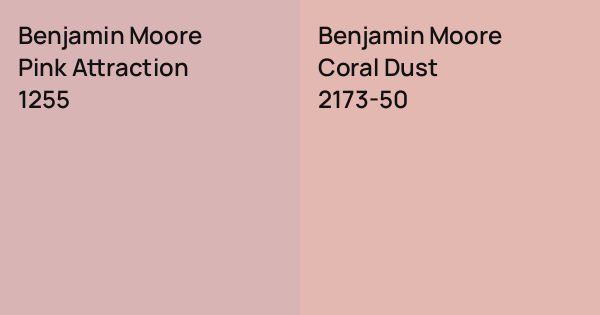 Benjamin Moore Pink Attraction vs. Benjamin Moore Coral Dust comparison