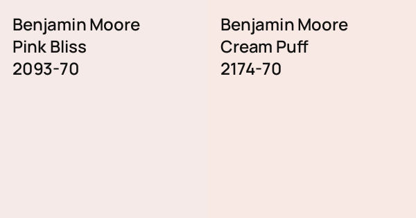 Benjamin Moore Pink Bliss vs. Benjamin Moore Cream Puff comparison