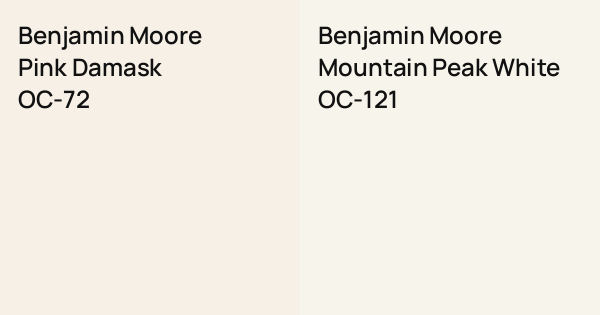 Benjamin Moore Pink Damask vs. Benjamin Moore Mountain Peak White ...
