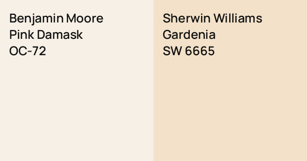 Benjamin Moore Pink Damask vs. Sherwin Williams Gardenia comparison