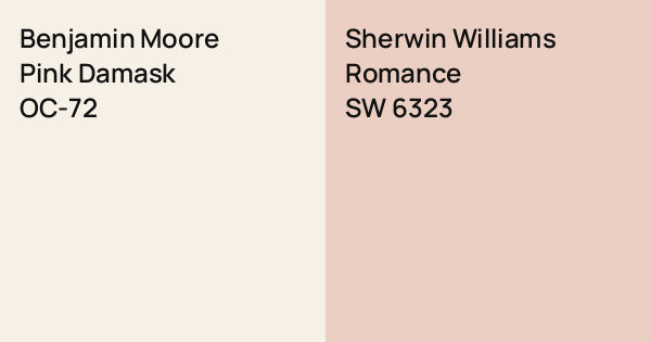 Benjamin Moore Pink Damask vs. Sherwin Williams Romance comparison
