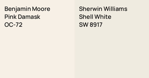 Benjamin Moore Pink Damask vs. Sherwin Williams Shell White comparison