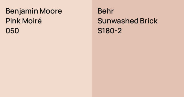 Benjamin Moore Pink Moiré vs. Behr Sunwashed Brick comparison