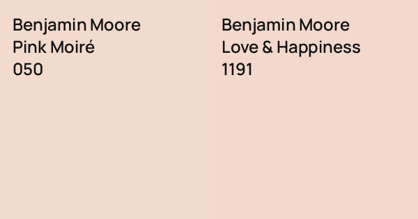 Benjamin Moore Pink Moiré vs. Benjamin Moore Love & Happiness comparison