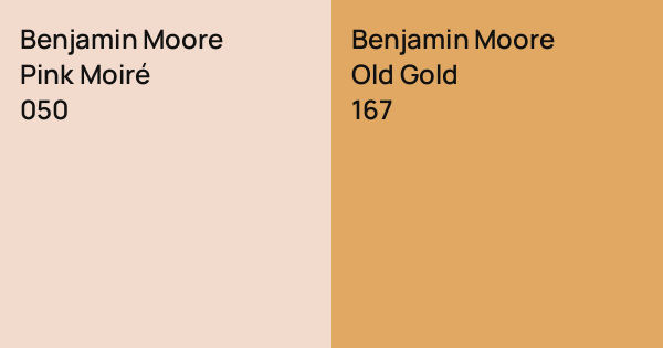 Benjamin Moore Pink Moiré vs. Benjamin Moore Old Gold comparison