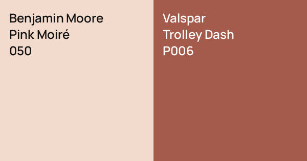 Benjamin Moore Pink Moiré vs. Valspar Trolley Dash comparison