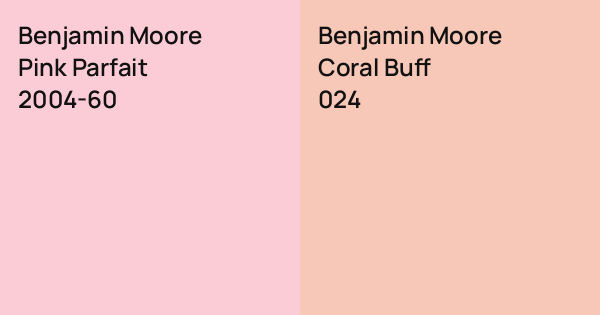 Benjamin Moore Pink Parfait vs. Benjamin Moore Coral Buff comparison