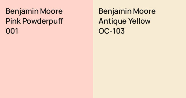 Benjamin Moore Pink Powderpuff vs. Benjamin Moore Antique Yellow comparison