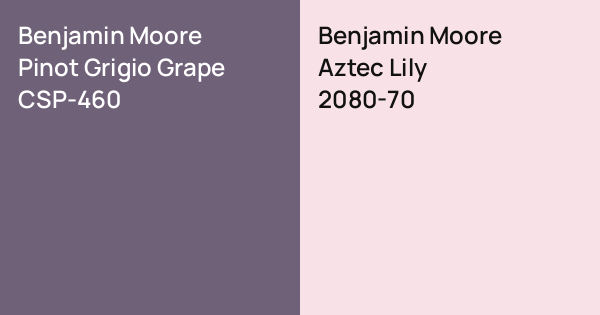 Benjamin Moore Pinot Grigio Grape vs. Benjamin Moore Aztec Lily comparison
