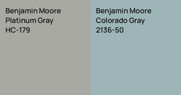 Benjamin Moore Platinum Gray vs. Benjamin Moore Colorado Gray comparison