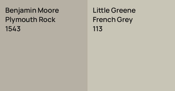 Benjamin Moore Plymouth Rock vs. Little Greene French Grey comparison