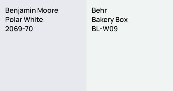 Benjamin Moore Polar White vs. Behr Bakery Box comparison