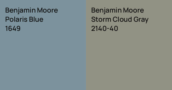 Benjamin Moore Polaris Blue vs. Benjamin Moore Storm Cloud Gray comparison