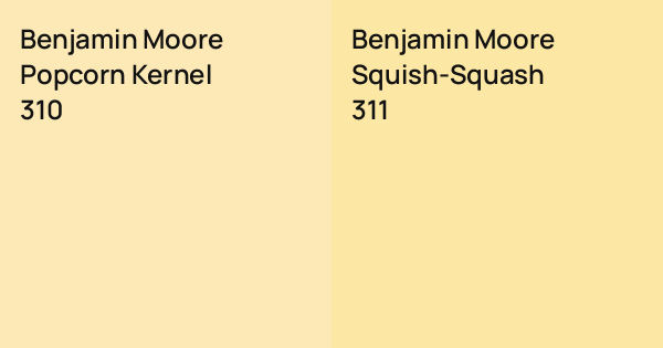 Benjamin Moore Popcorn Kernel vs. Benjamin Moore Squish-Squash comparison