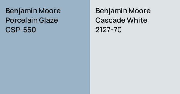 Benjamin Moore Porcelain Glaze vs. Benjamin Moore Cascade White comparison