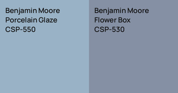 Benjamin Moore Porcelain Glaze vs. Benjamin Moore Flower Box comparison