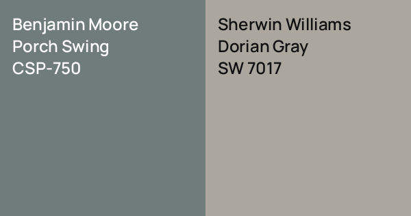 Benjamin Moore Porch Swing vs. Sherwin Williams Dorian Gray comparison