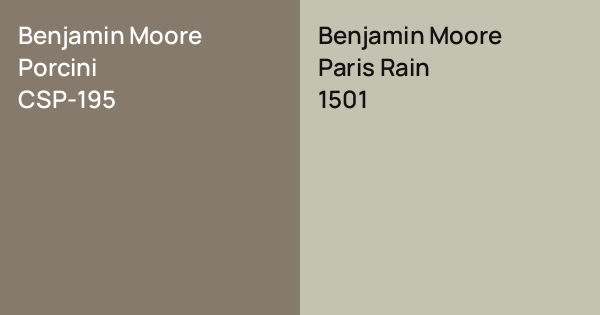 Benjamin Moore Porcini vs. Benjamin Moore Paris Rain comparison