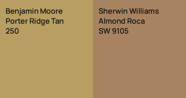 Benjamin Moore Porter Ridge Tan vs. Sherwin Williams Almond Roca comparison