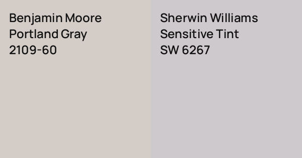 Benjamin Moore Portland Gray vs. Sherwin Williams Sensitive Tint comparison