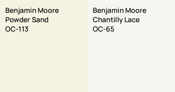 Benjamin Moore Powder Sand vs. Benjamin Moore Chantilly Lace comparison