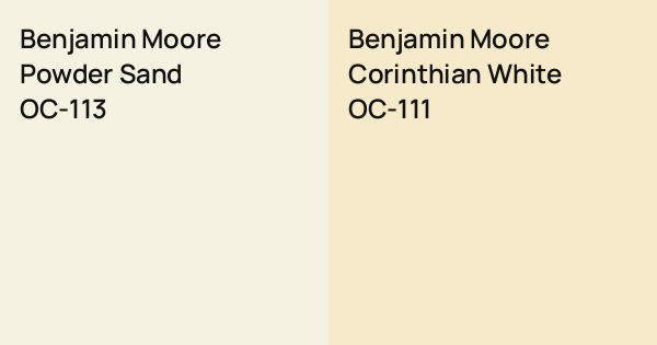 Benjamin Moore Powder Sand vs. Benjamin Moore Corinthian White comparison