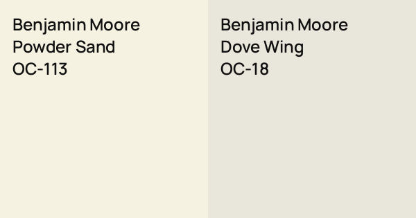 Benjamin Moore Powder Sand vs. Benjamin Moore Dove Wing comparison