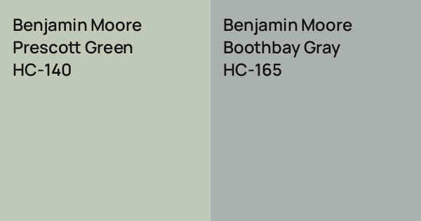Benjamin Moore Prescott Green vs. Benjamin Moore Boothbay Gray comparison