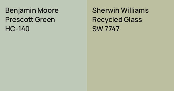 Benjamin Moore Prescott Green vs. Sherwin Williams Recycled Glass ...