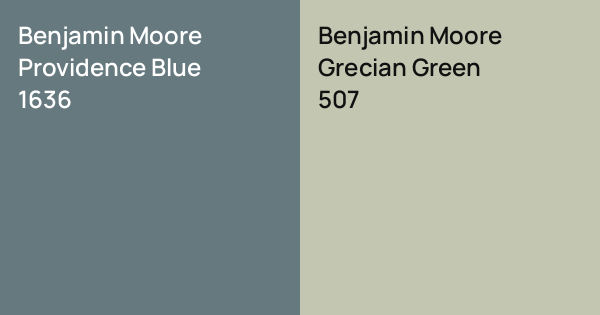 Benjamin Moore Providence Blue vs. Benjamin Moore Grecian Green comparison