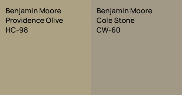 Benjamin Moore Providence Olive vs. Benjamin Moore Cole Stone comparison