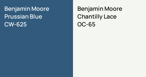 Benjamin Moore Prussian Blue vs. Benjamin Moore Chantilly Lace comparison