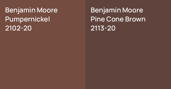 Benjamin Moore Pumpernickel vs. Benjamin Moore Pine Cone Brown comparison