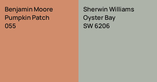 Benjamin Moore Pumpkin Patch vs. Sherwin Williams Oyster Bay comparison