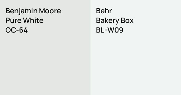 Benjamin Moore Pure White vs. Behr Bakery Box comparison