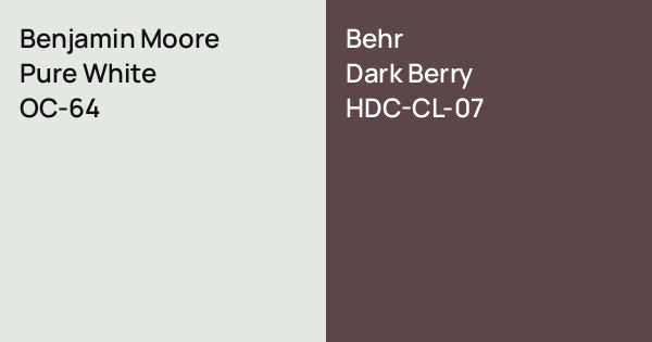 Benjamin Moore Pure White vs. Behr Dark Berry comparison