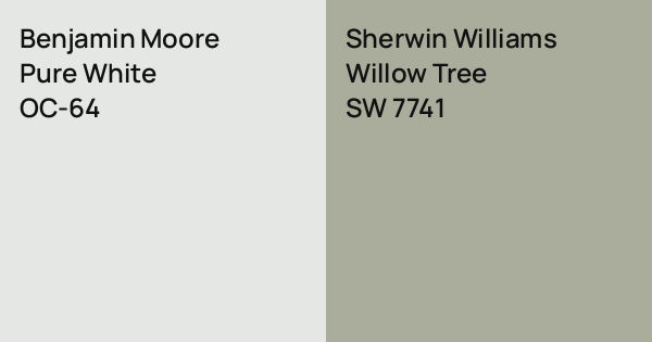 Benjamin Moore Pure White vs. Sherwin Williams Willow Tree comparison