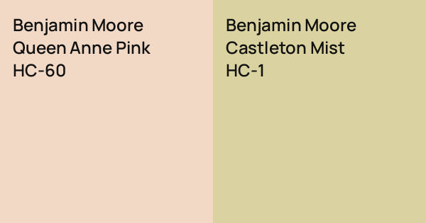 Benjamin Moore Queen Anne Pink vs. Benjamin Moore Castleton Mist comparison