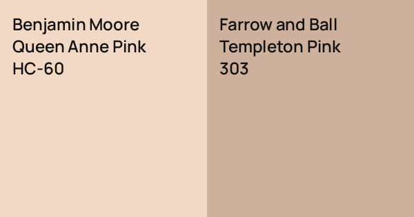 Benjamin Moore Queen Anne Pink vs. Farrow and Ball Templeton Pink ...